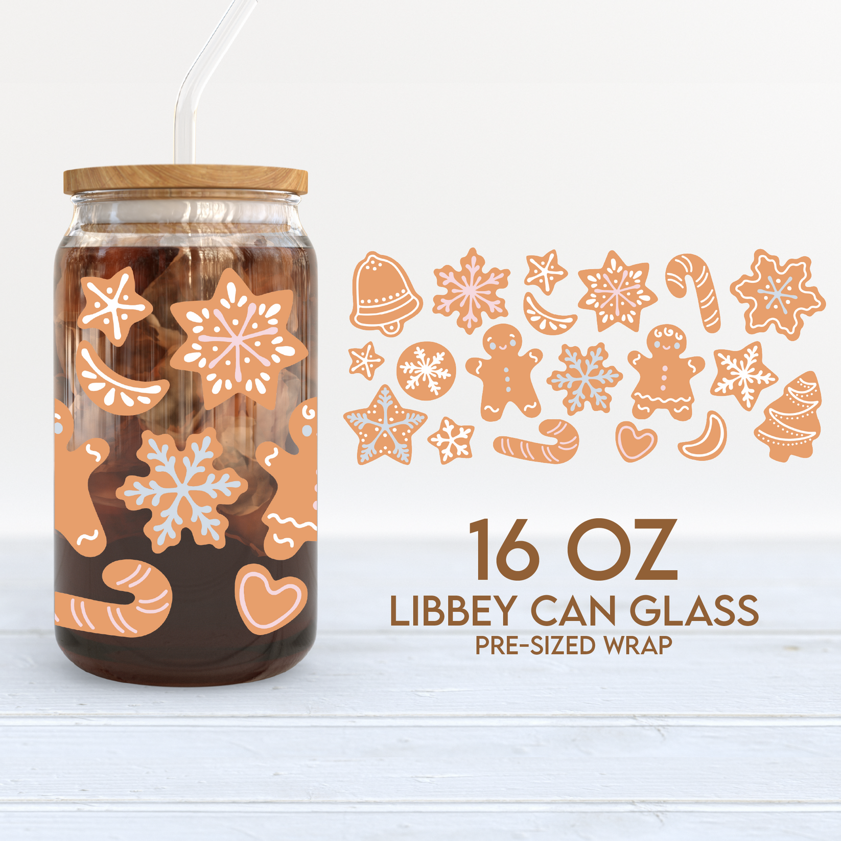 Gingerbread Cookies Set Cup Wrap | 16oz Libbey Can Glass | Christmas P ...