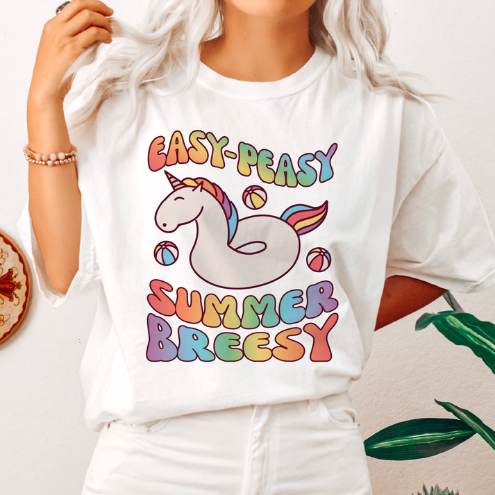 Easy-Peazy Summer Breezy PNG SVG | Unicorn Float Sublimation | Summer ...